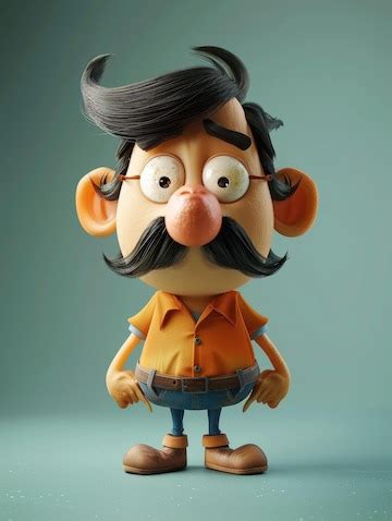 Cartoon Character With A Big Mustache And Glasses Premium Ai