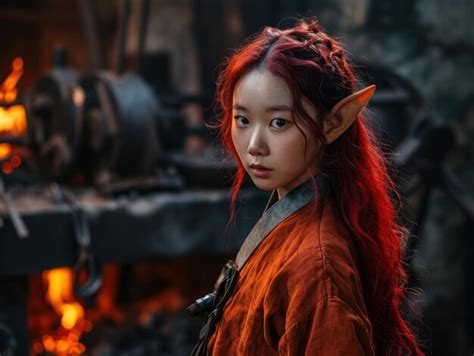 Premium Photo A Woman With Red Hair And Elf Ears