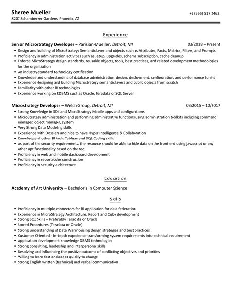Microstrategy Developer Resume Samples Velvet Jobs