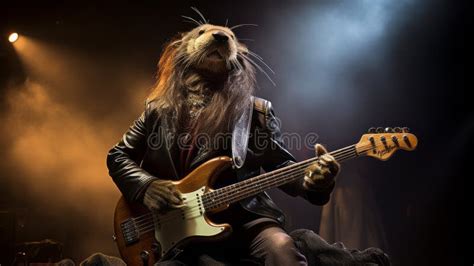 Black Rabbit Rocking The Bass Guitar In A Captivating Studio Portrait