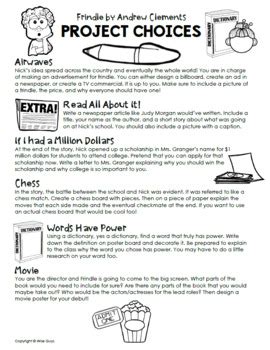 Frindle End Of Novel Project Choices By Wise Guys TpT