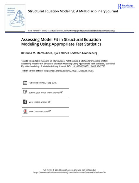 Pdf Assessing Model Fit In Structural Equation Modeling Using Appropriate Test Statistics