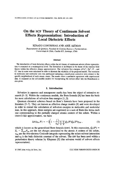 Pdf On The Scf Theory Of Continuum Solvent Effects Representation Introduction Of Local