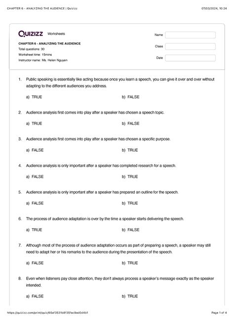 chapter 6 analyzing the audience quizizz worksheets chapter 6