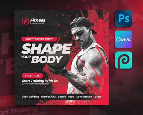 Editable Fitness Flyer Template For Canva Photoshop Photopea DIY Gym