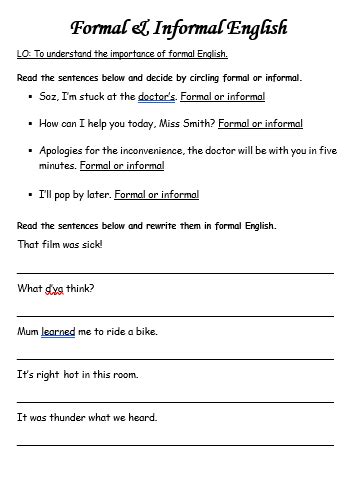 SPaG Formal Informal English KS Teaching Resources