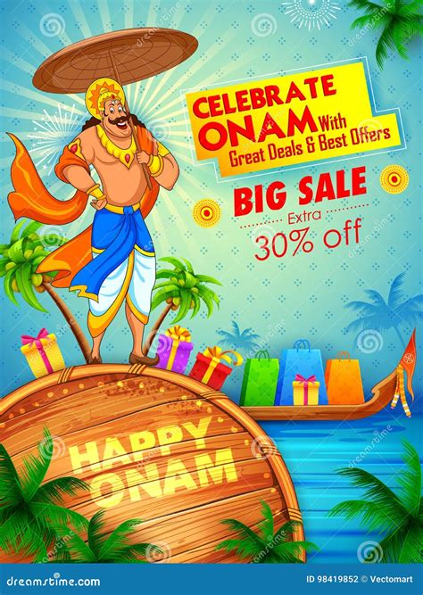 King Mahabali Happy Onam Festival In Kerala Vector Illustration For