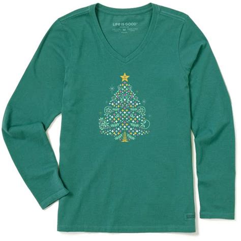 Life Is Good Womens Christmas Tree Sparkles Long Sleeve Crusher Tee