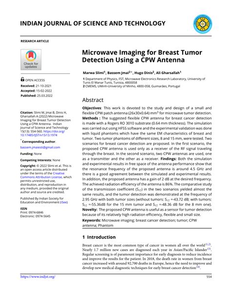 Pdf Microwave Imaging For Breast Tumor Detection Using A Cpw Antenna