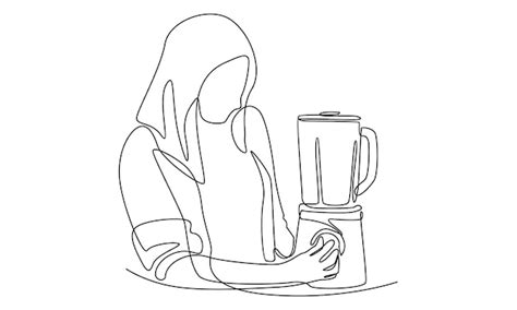 Premium Vector Continuous Line Of Woman Stands In Front Of A Blender