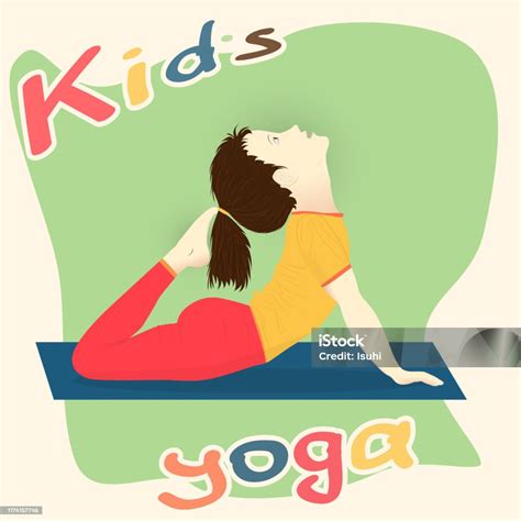 소녀는 요가를 연습합니다 어린이를위한 체조 건강한 라이프 스타일 아이의 요가라는 문구 어린이를위한 척추 훈련을위한 포즈 건강한 생활방식에 대한 스톡 벡터 아트 및 기타