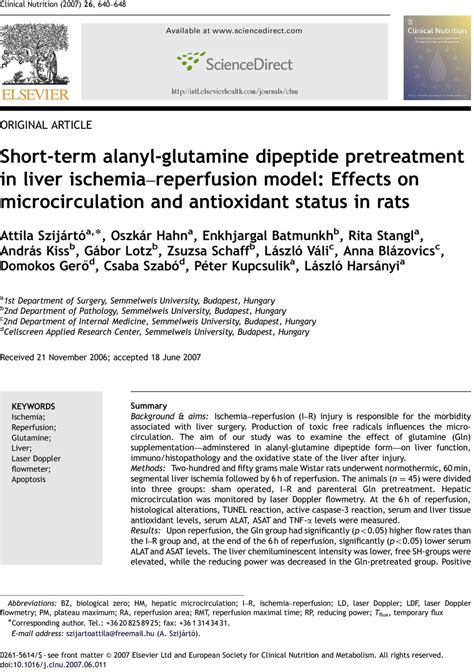 Effect Of Ischemic Preconditioning On Rat Liver Microcirculation