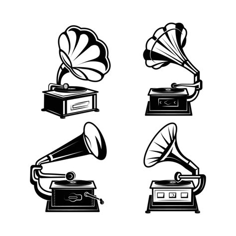 Gramophones Vintage Music Players With Vinyl Records Retro Phonograph