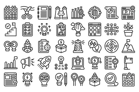 Launch Project Icons Set Outline Vector Graphic By Ylivdesign