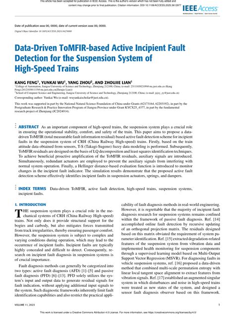 Pdf Data Driven Tomfir Based Active Incipient Fault Detection For The Suspension System Of
