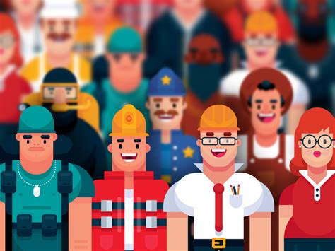 24 Flat Design Characters Illustration From Different Fields By Mark