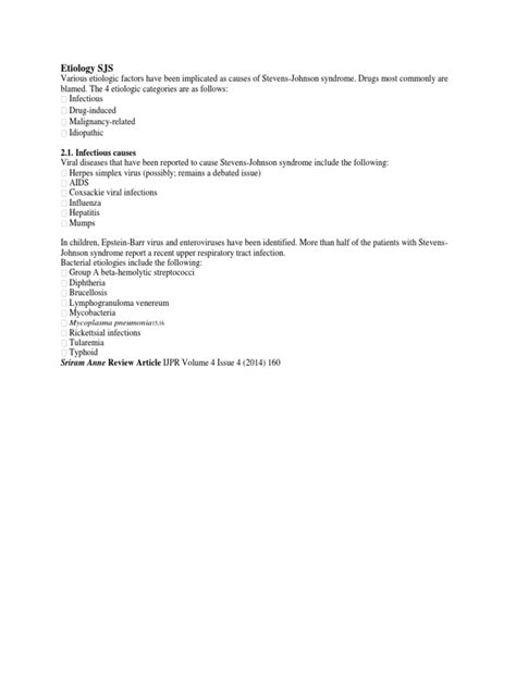 Etiology Sjs 2 1 Infectious Causes Pdf Epidemiology Microbiology