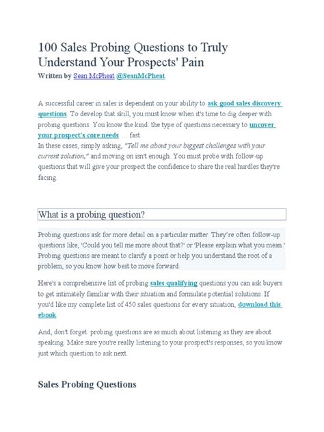 100 Sales Probing Questions To Truly Understand Your Prospects Pdf