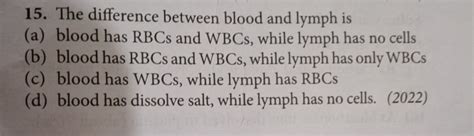 The Difference Between Blood And Lymph Is A Blood Has RBCs And WBCs
