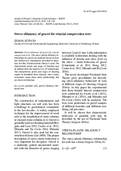 Pdf Stressdilatancy Of Gravel For Triaxial Compression Tests