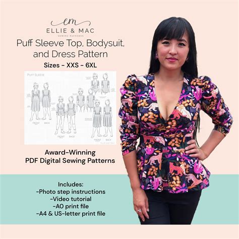 Puff Sleeve Dress Pattern Pdf Sewing Pattern Sizes Xxs Xl Video Tutorial Projector