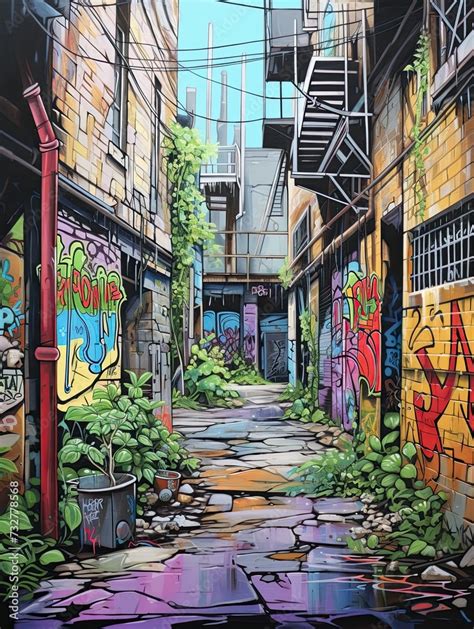 Urban Graffiti Alleyways Acrylic Landscape Art Alley View Street