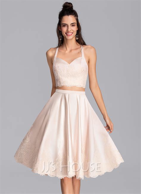 A Line Sweetheart Knee Length Satin Homecoming Dress JJ S House