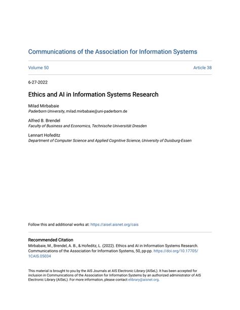 Pdf Ethics And Ai In Information Systems Research