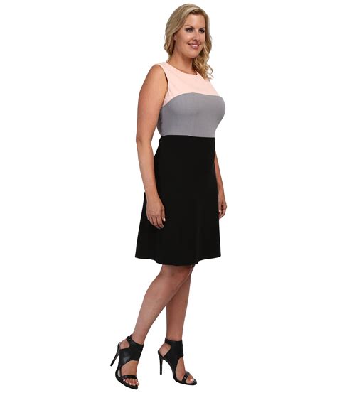 Calvin Klein Plus Plus Size Colorblock Fit Flare Dress Shipped Free