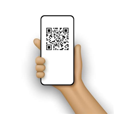 화면 벡터 일러스트 레이 션에 Qr 코드와 손에 스마트 폰 프리미엄 벡터