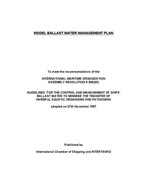 Bwmp Model Ballast Water Management Plan Intertanko Pdf Ships Tonnage