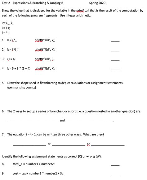 Solved Test 2 Expressions And Branching And Looping B Spring