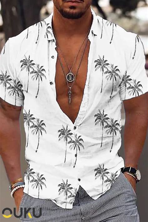 Mens Graphic Coconut Tree Hawaiian Shirt Summer Hawaiian Shirt Aloha