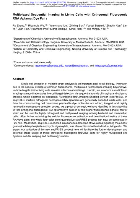 Pdf Multiplexed Sequential Imaging In Living Cells With Orthogonal