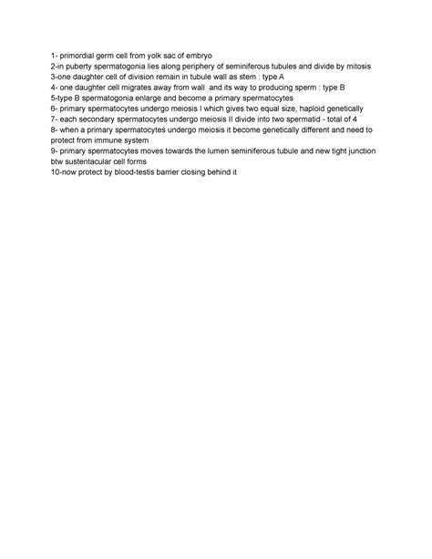 Spermatogenesis Answer Key 1 Primordial Germ Cell From Yolk Sac Of