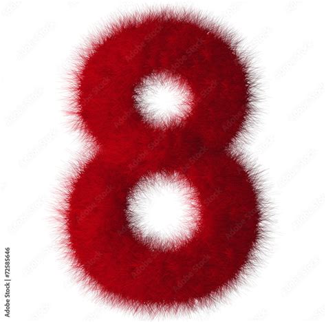 Red Shag 8 Number Font Isolated On White Background Stock Illustration
