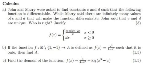 Solved Calculus A John And Marry Were Asked To Find Chegg Com