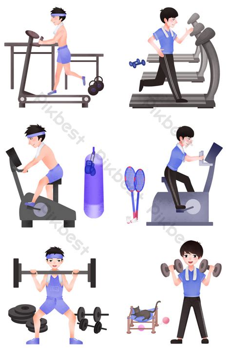 ภาพภาพประกอบการ์ตูนของคอลเลกชันฟิตเนส เทมเพลต แบบ Psd ดาวน์โหลดฟรี Pikbest