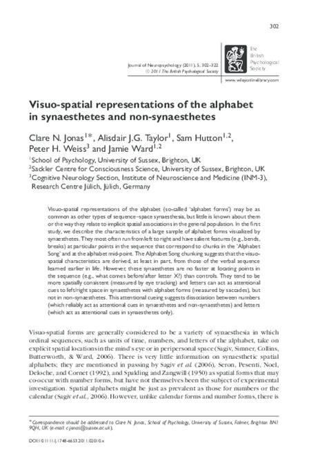 Pdf Visuo Spatial Representations Of The Alphabet In Synaesthetes And Non Synaesthetes