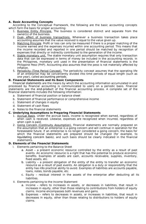 Basic Accounting Concepts A Basic Accounting Concepts According To The Conceptual Framework