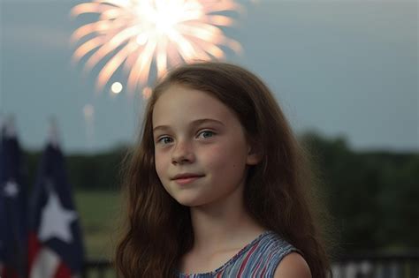 Premium AI Image A Girl Stands In Front Of A Fireworks Display With