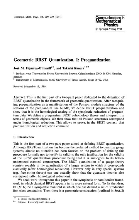 Pdf Geometric Brst Quantization I Prequantization