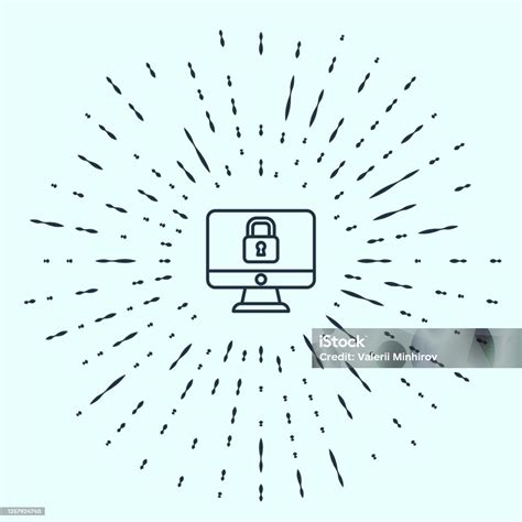 회색 배경에 격리 된 컴퓨터 모니터 화면 아이콘에 검은 줄 잠금 보안 안전 보호 개념 안전한 인터넷 작업 추상 원 임의점 벡터 가능성에 대한 스톡 벡터 아트 및 기타 이미지