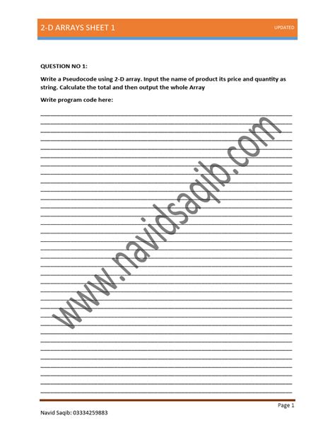 2 d arrays sheet 1 pdf computer programming software engineering
