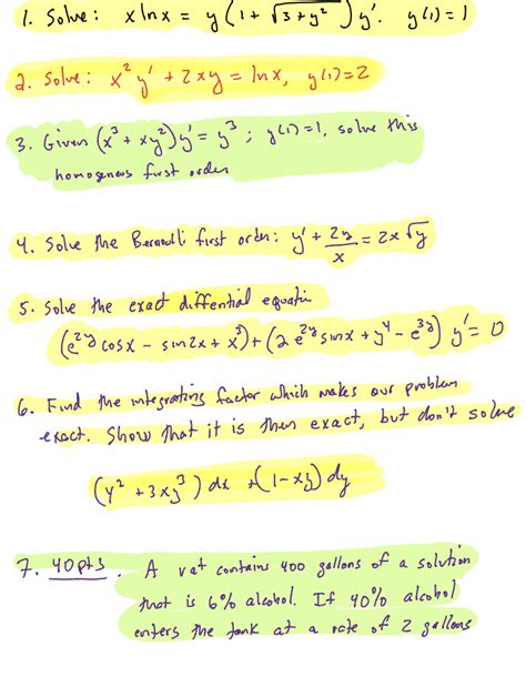 Solved 1 Solve Xlnx Yi13ge Jy Gli A Solve X²y
