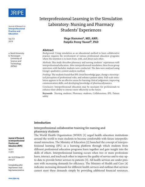 Pdf Interprofessional Learning In The Simulation Laboratory Nursing