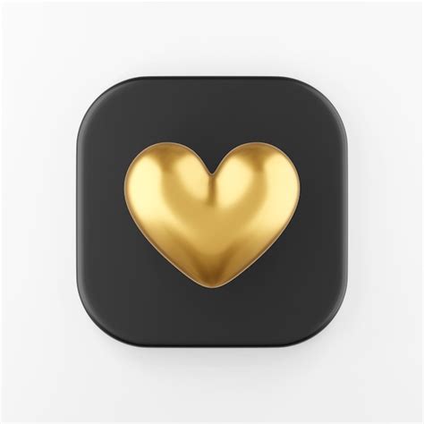 Premium Photo Golden Realistic Heart Icon 3d Rendering Black Square