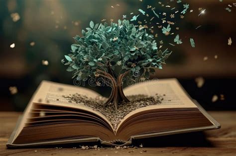 Tree Growing From An Open Book Symbolizing The Growth Of Knowledge And Ideas Stock Illustration