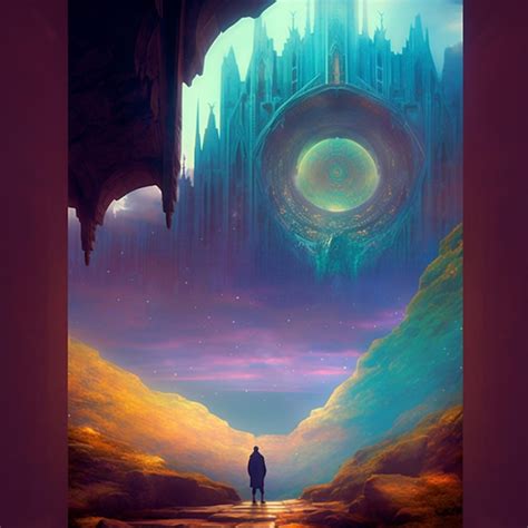 Premium Ai Image A Man Is Standing In A Cave With A Castle In The