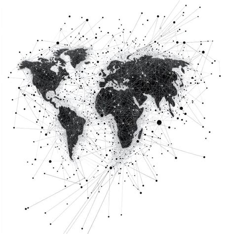 Global Network Connections World Map Abstract Art Black And White Isolated On A White Background